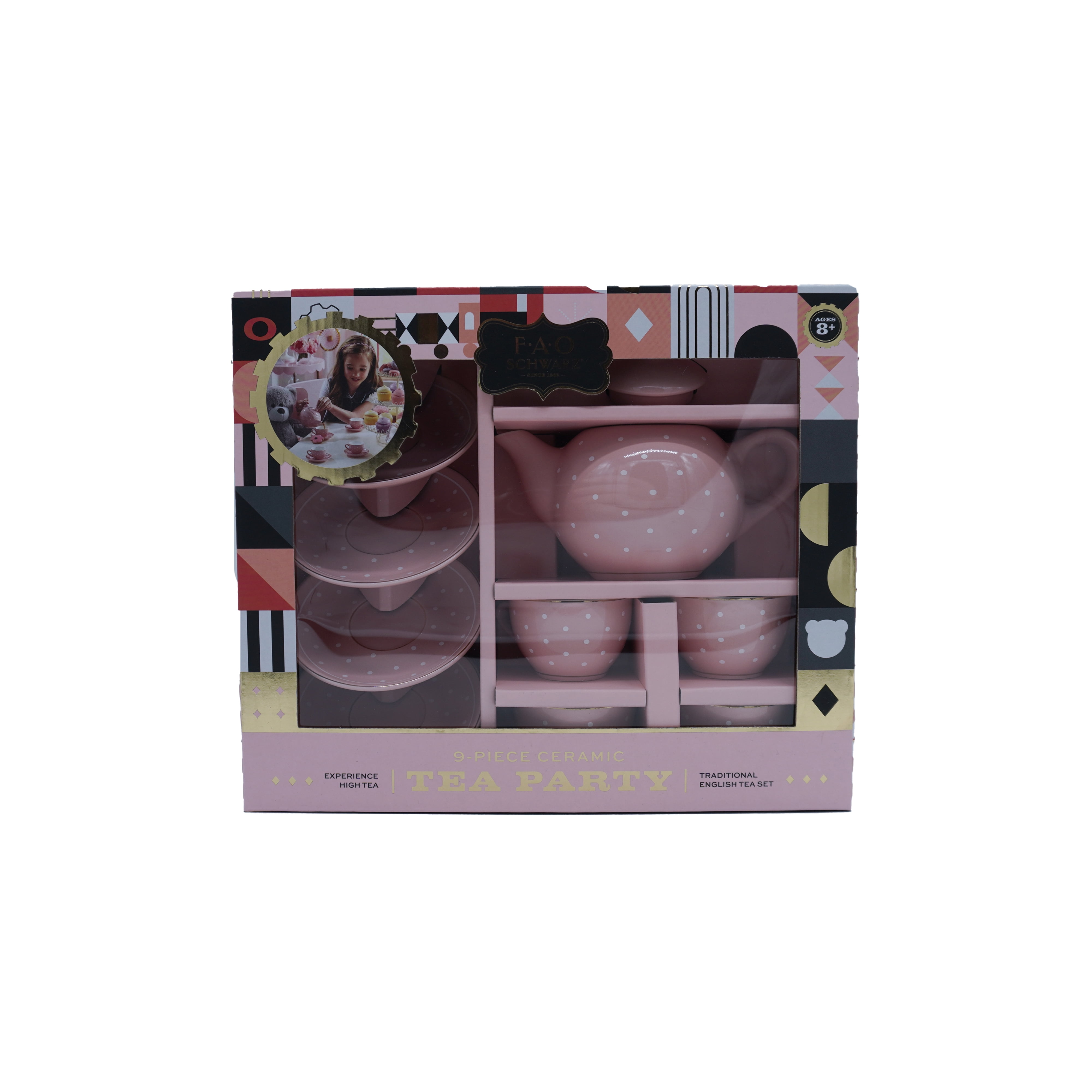 FAO Schwarz Kids Pink Polka Dot Ceramic Tea Set, Toy Tea Cup Play Set ...
