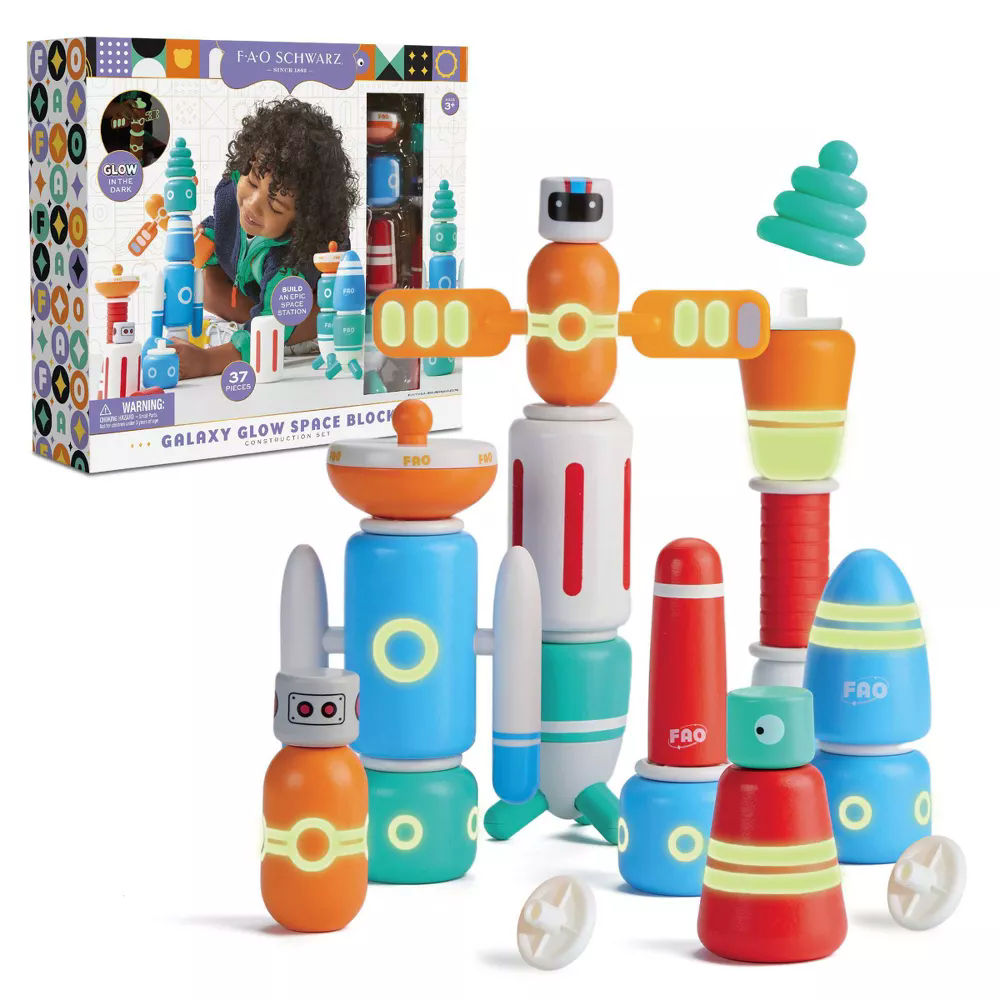 FAO Schwarz Kids Galaxy Glow Space Blocks Toy Construction Set for ...