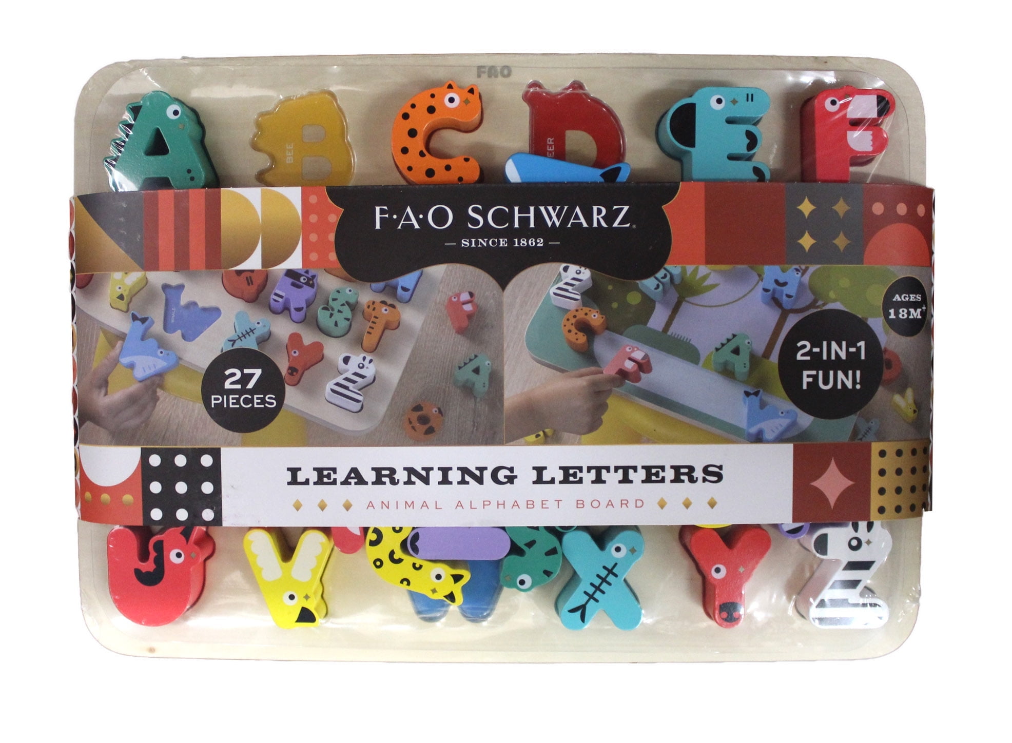 Fao Schwarz Wood Board Puzzle, Animal Alphabet Shapes, 27 Pieces, Ages ...