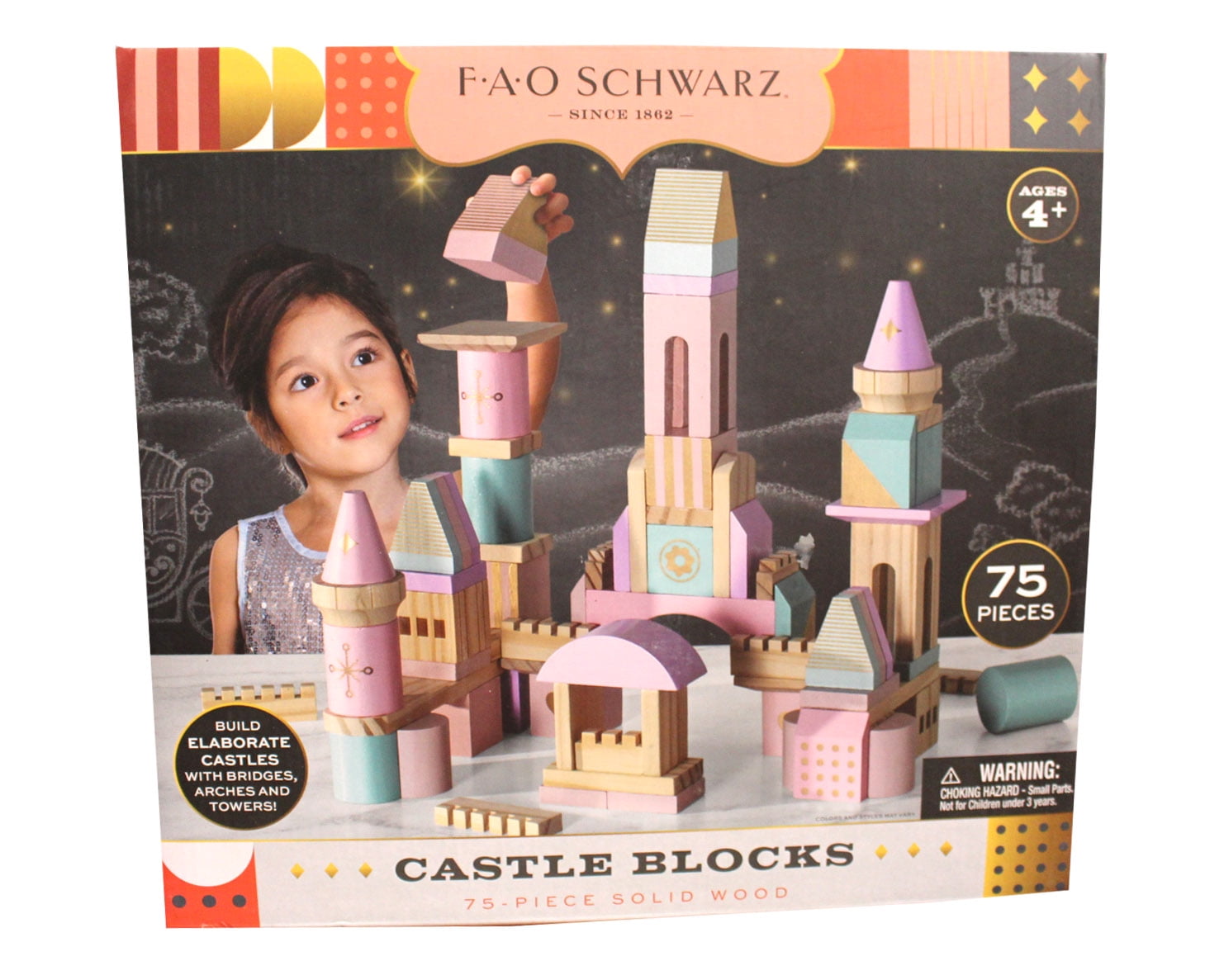 FAO Schwarz Medieval Princesses Wooden Castle Building Blocks Set 75pc ...