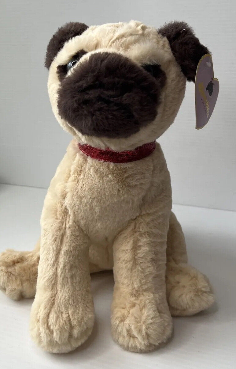 FAO Schwarz 12" Plush Pug Puppy with Heart Headband Stuffed Animal ...