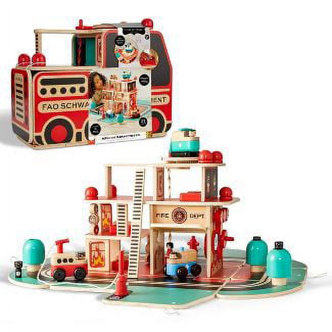 FAO Schwarz Kids Preschool Rescue Responders Wooden Fire Station Toy ...