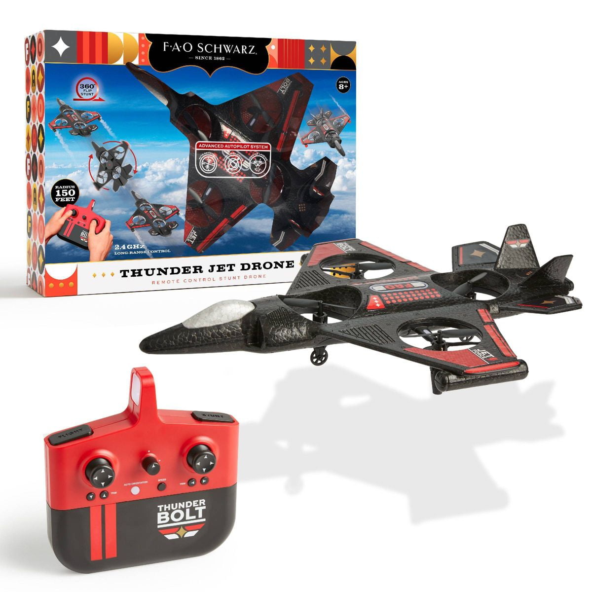 FAO Schwarz Thunderbolt Jet Gyro Stabilization Aerial Drone, 2 Count ...
