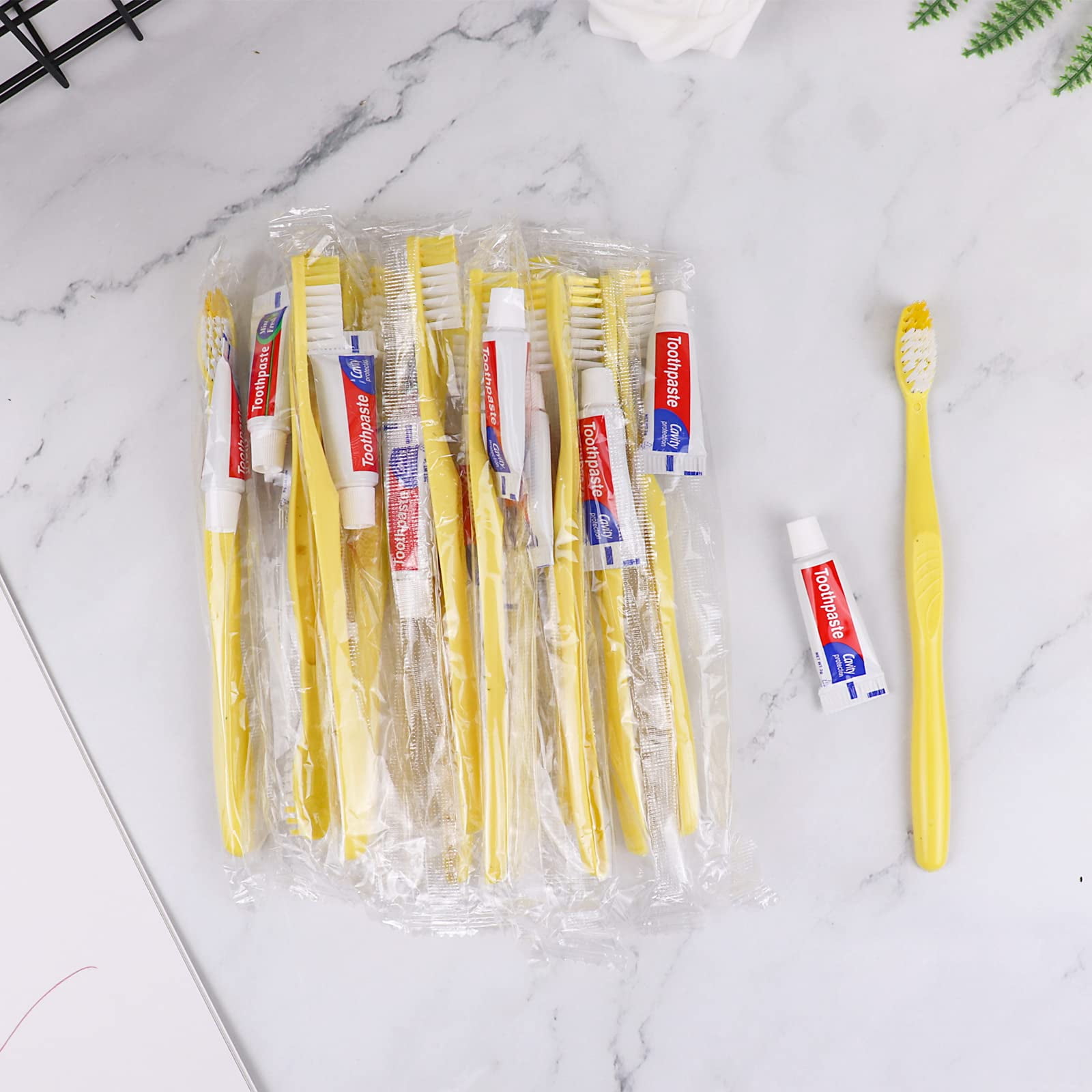 FAOEHN Disposable Toothbrushes with Toothpaste,500 Pack Yellow Hollow ...