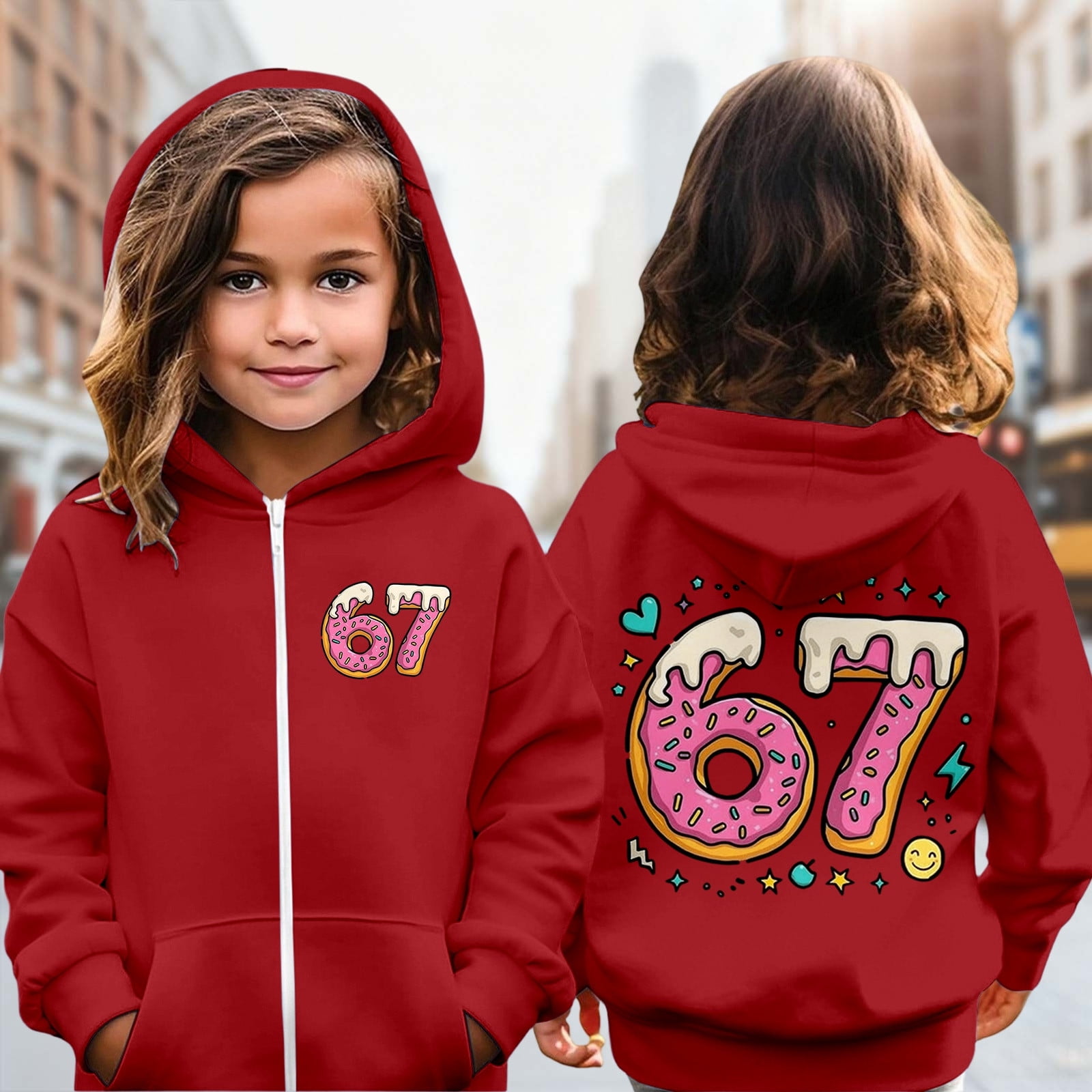 FAOWME Big Boys Girls Hoodies Long Sleeve Cute 6 7 Printed Zip Up ...