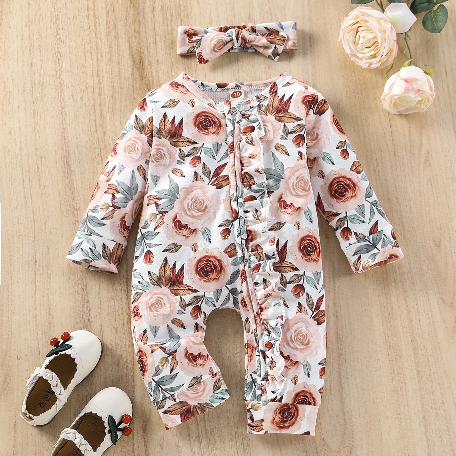 FAOWME Big Boys Girls Jumpsuits Long Sleeve Round Neck Flower Print ...