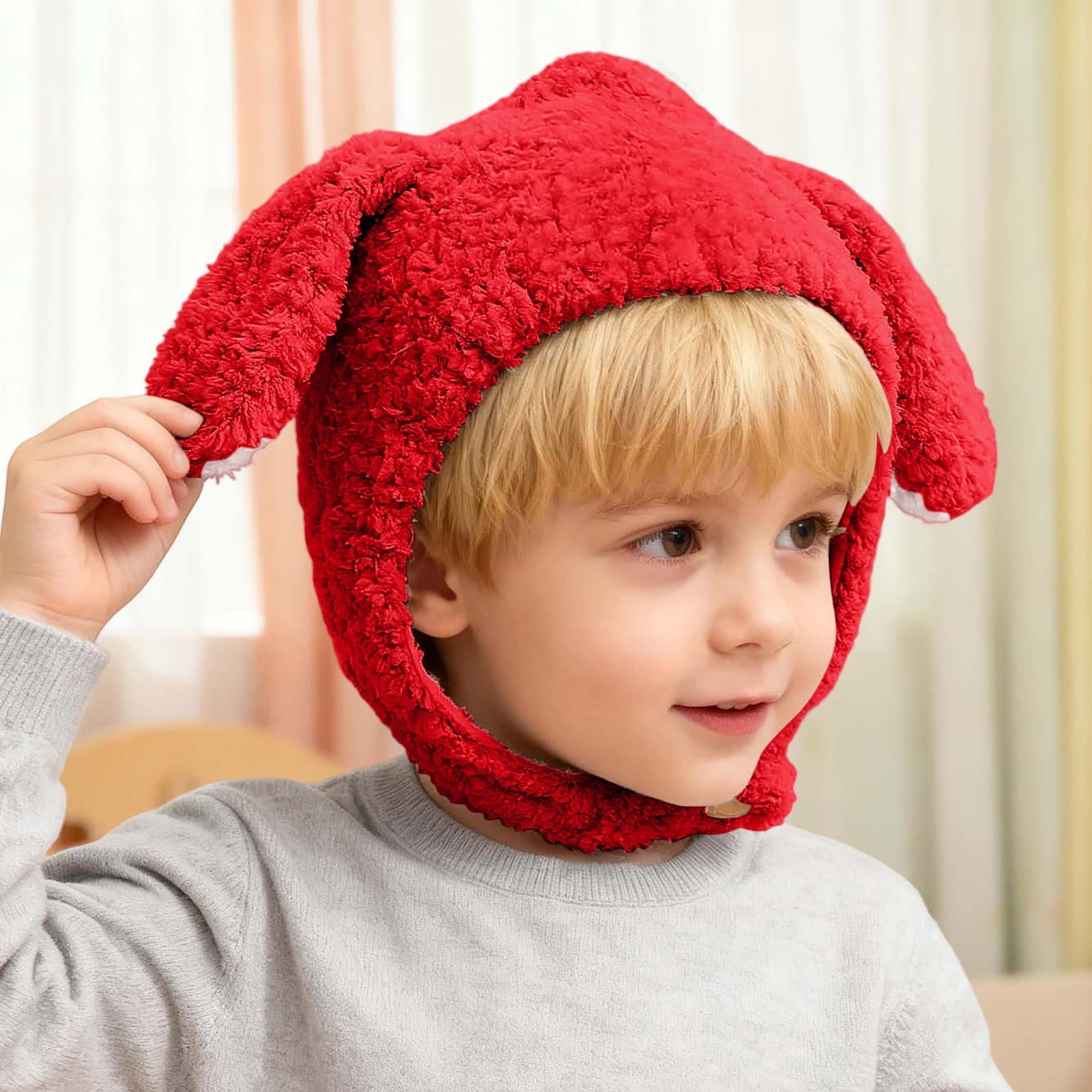 FAOWME Big Kids Girls Boys Fuzzy Hats Solid Color Windproof Thickened ...