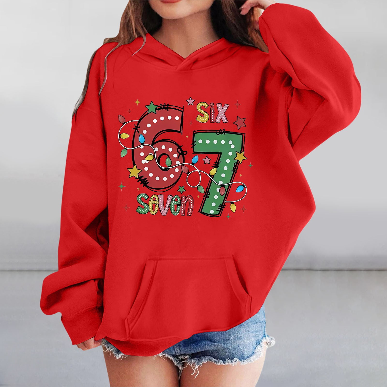 FAOWME Big Kids Girls Hoodies Long Sleeve Cute 6 7 Printed Comfortable ...