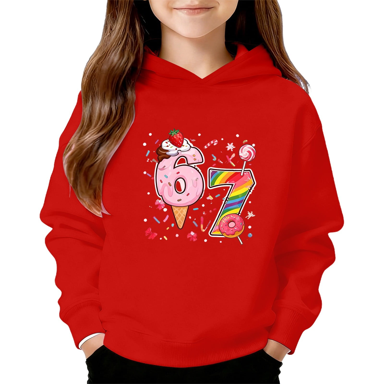 FAOWME Big Kids Girls Hoodies Long Sleeve Cute 6 7 Printed Comfortable ...