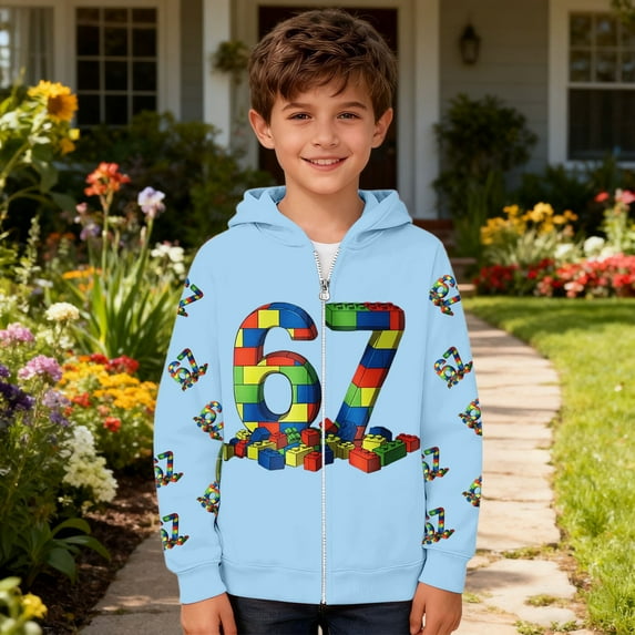 FAOWME Big Kids Girls Hoodies Long Sleeve Cute 6 7 Printed Zip Up ...