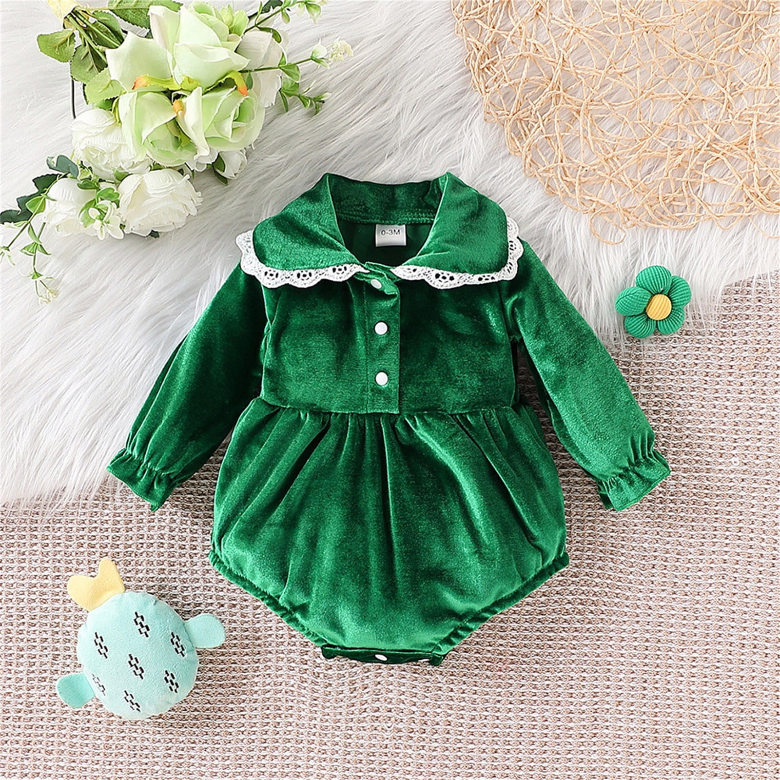 FAOWME Big Kids Girls Jumpsuits Long Sleeve Lapel Solid Color Lace Trim ...