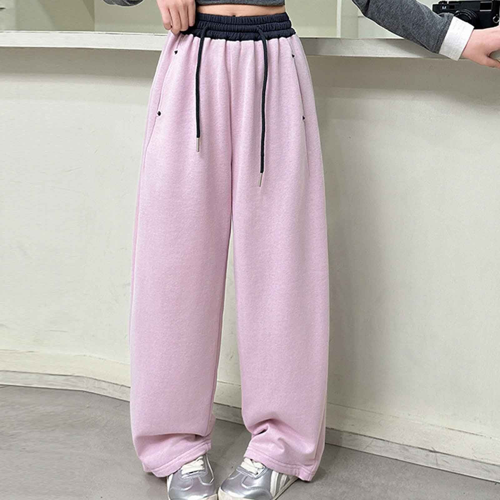 FAOWME Big Kids Girls Pants Drawstring Elastic Waist Solid Color Wide ...