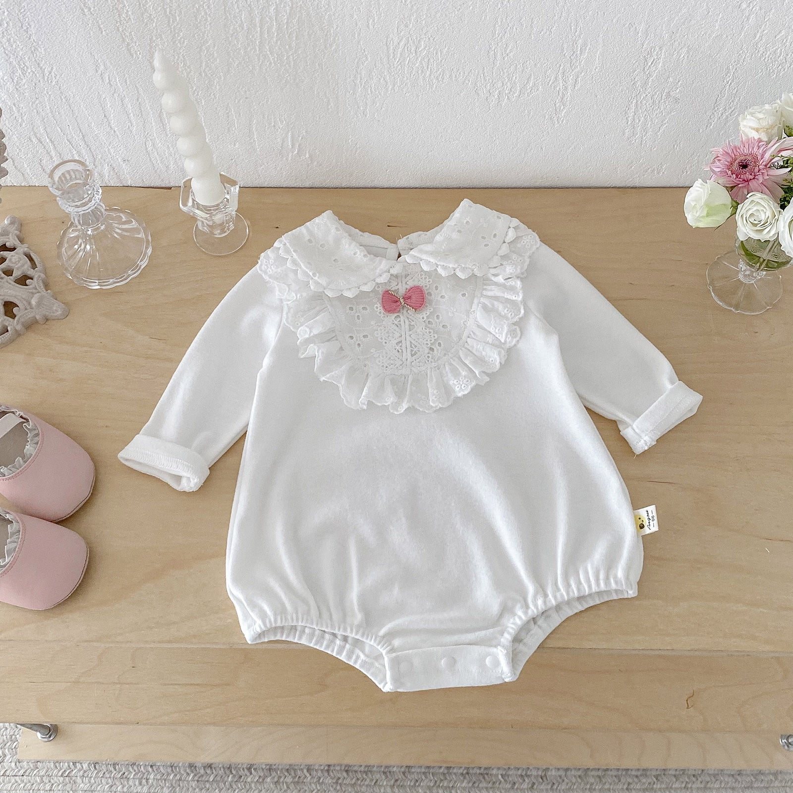 FAOWME Big Kids Girls Romper Long Sleeve Peter Pan Collar Lace Trim ...