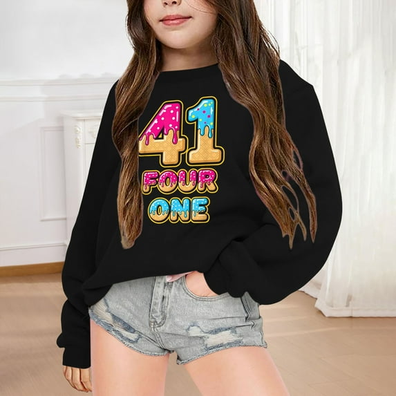 FAOWME Big Kids Girls Sweatshirt Long Sleeve Round Neck 4 1 Print ...