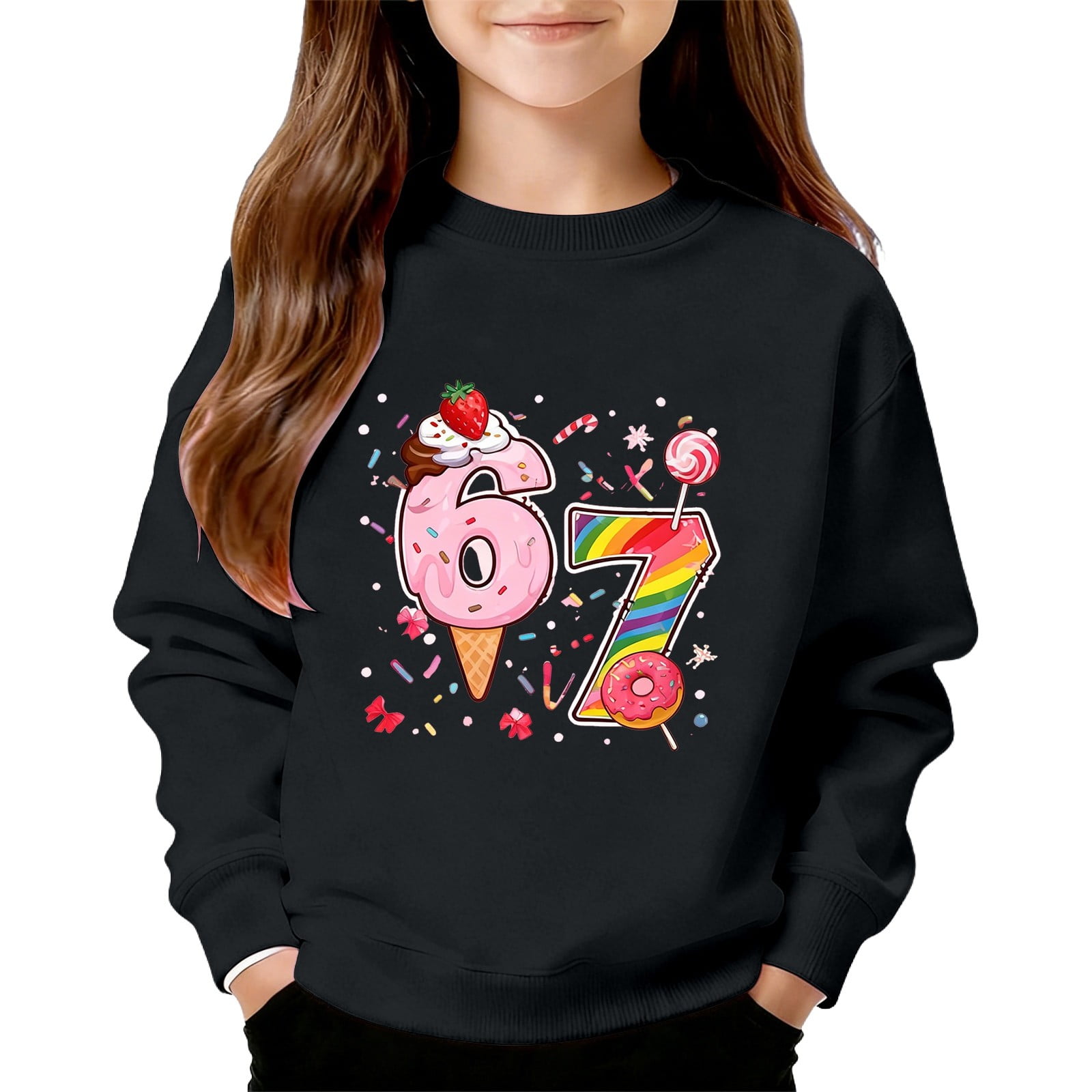FAOWME Big Kids Girls Sweatshirt Long Sleeve Round Neck 6 7 Print ...
