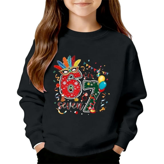 FAOWME Big Kids Girls Sweatshirt Long Sleeve Round Neck 6 7 Print ...
