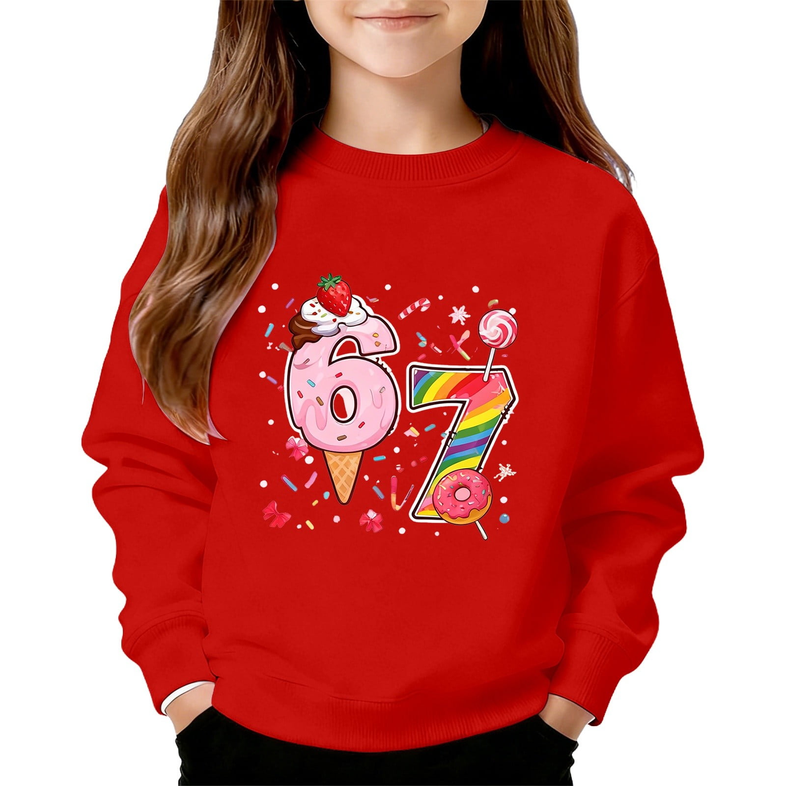 FAOWME Big Kids Girls Sweatshirt Long Sleeve Round Neck 6 7 Print ...
