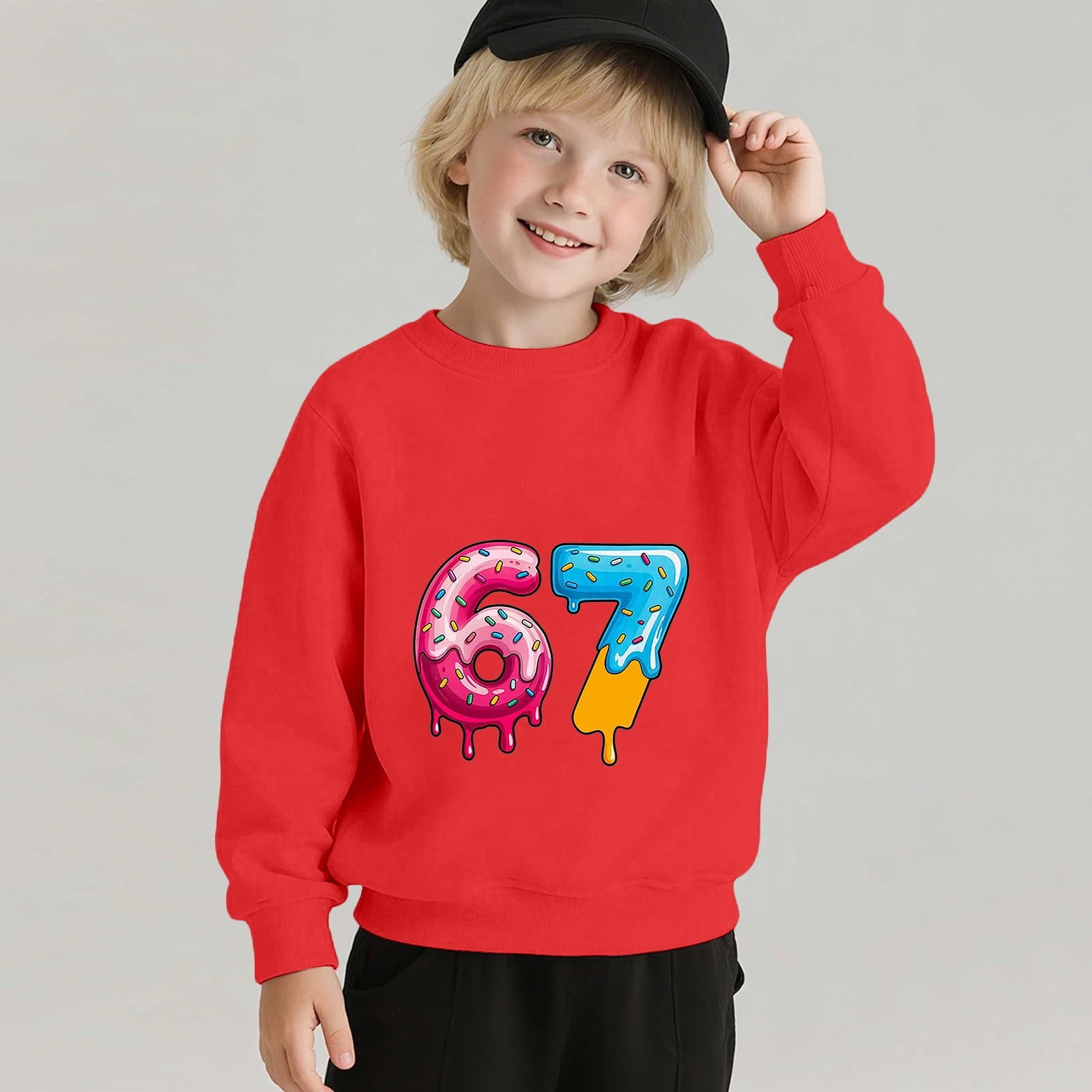 FAOWME Big Kids Girls Sweatshirt Long Sleeve Round Neck 6 7 Print ...