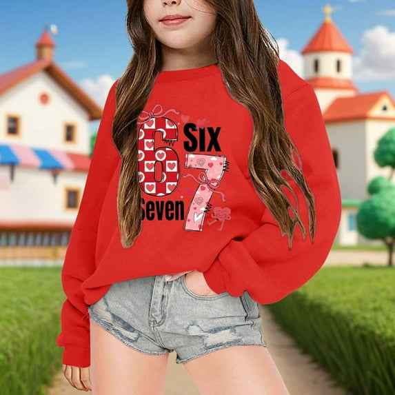 FAOWME Big Kids Girls Sweatshirt Long Sleeve Round Neck 6 7 Print ...