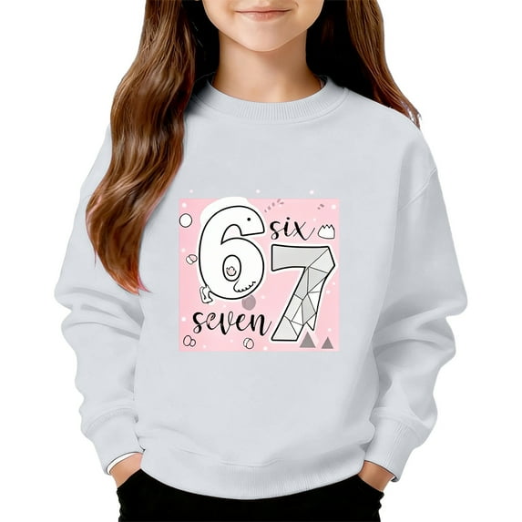 FAOWME Big Kids Girls Sweatshirt Long Sleeve Round Neck 6 7 Print ...