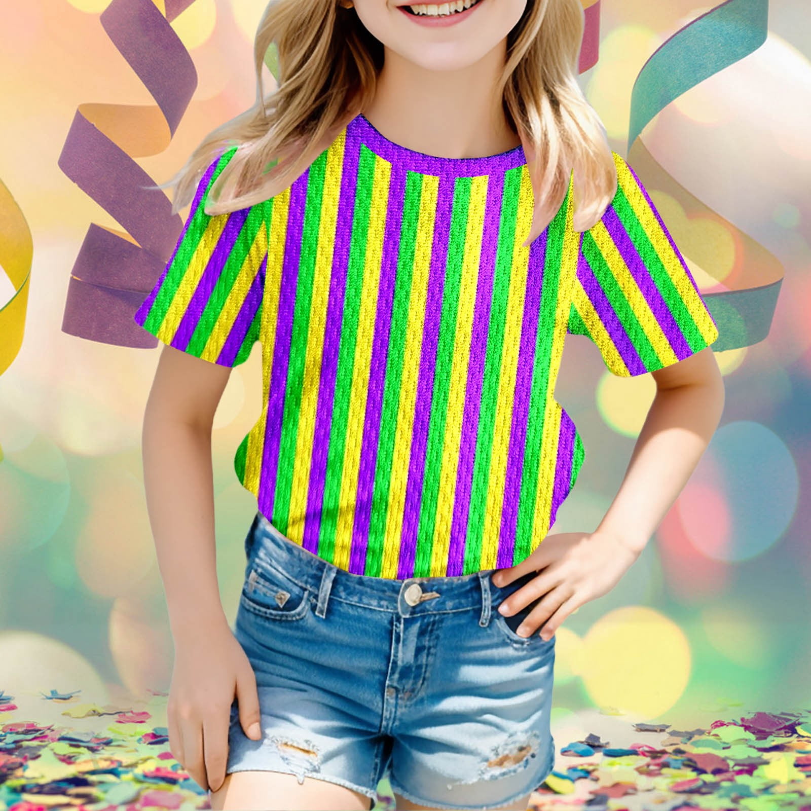 FAOWME Child Carnival Striped Short Sleeve T Shirt Kids O-Neck Graphic ...