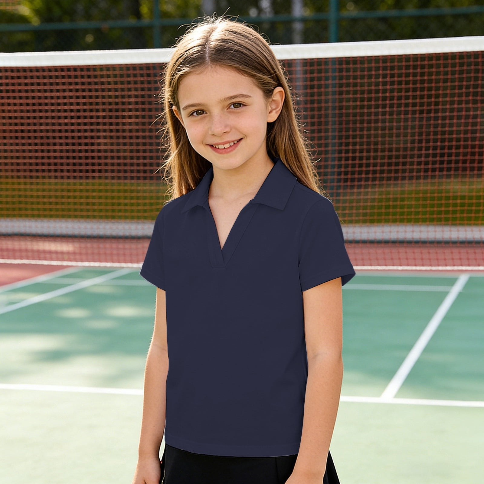 FAOWME Child Girls Athletic Solid Color Tee Breathable Workout Tops For ...