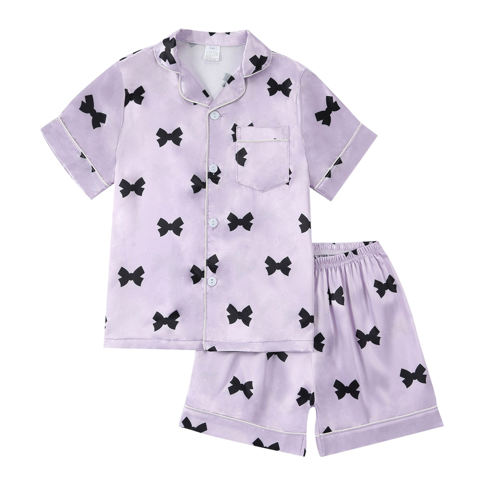 FAOWME Child Girls Satin Outfits Short Sleeve Tshirts Shorts Outfits ...