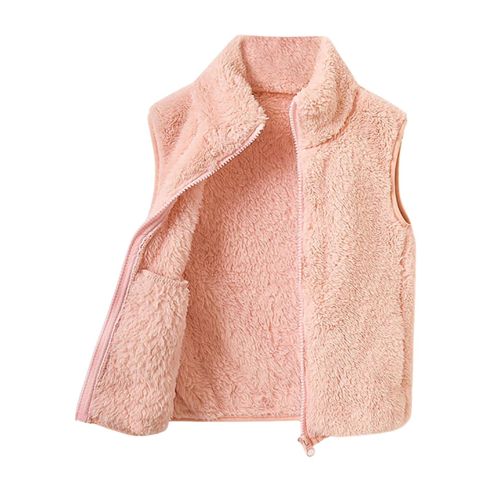 FAOWME Child Vest Stand Up Collar Sleeveless Teddy Vest Plain Short ...