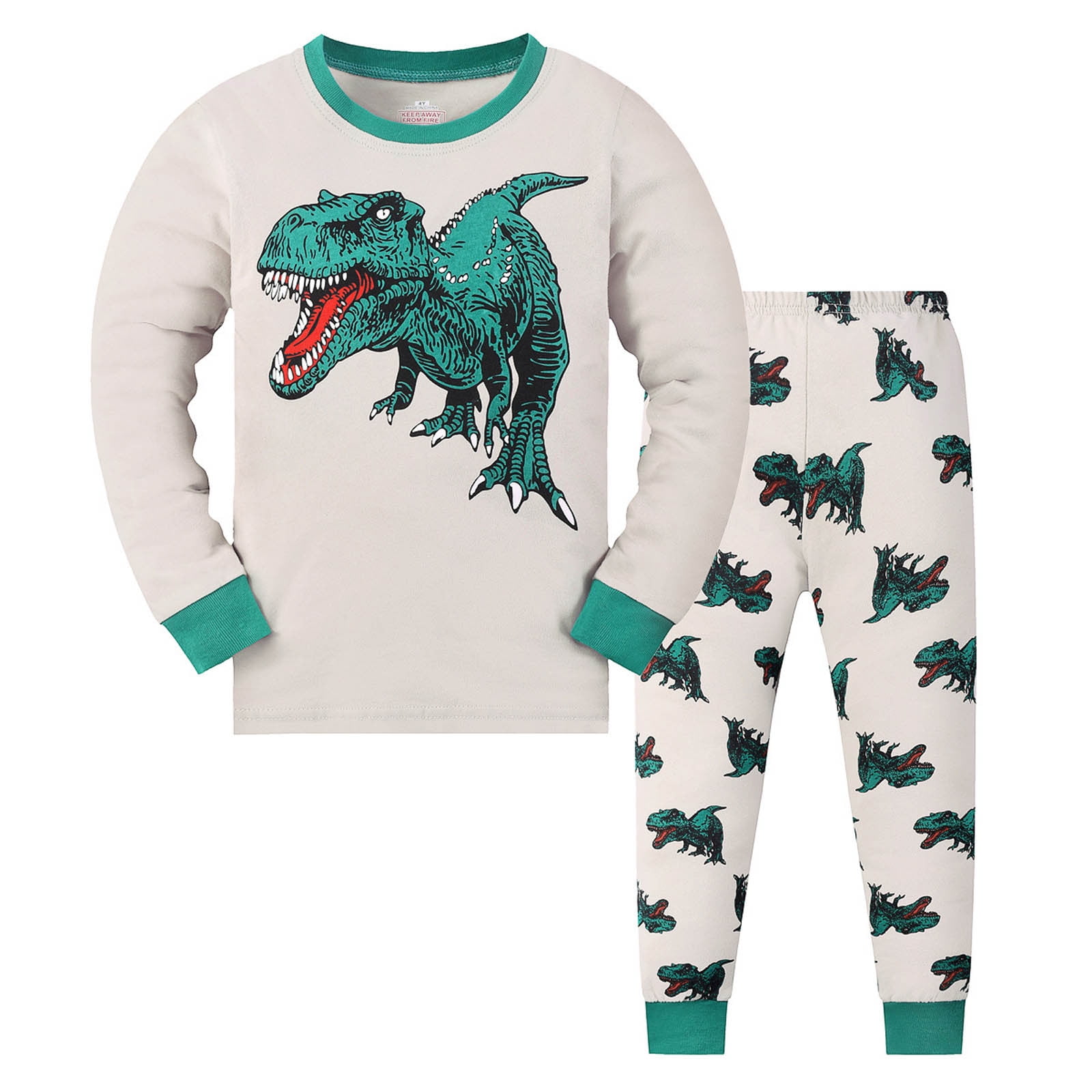 FAOWME Children Boys Girls Pajama Set Two Piece Dinosaur Print Long Sleeve Top And Elastic Waist ...