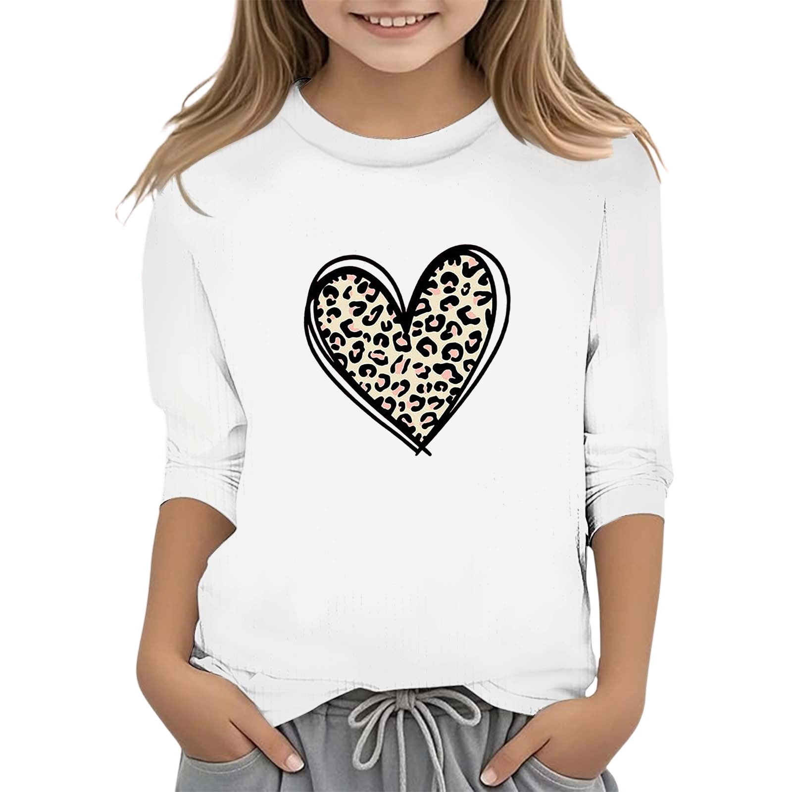 FAOWME Children Tshirts Valentine's Day Print Fashion Functional Crew Neck 3/4 Quarter Sleeve ...