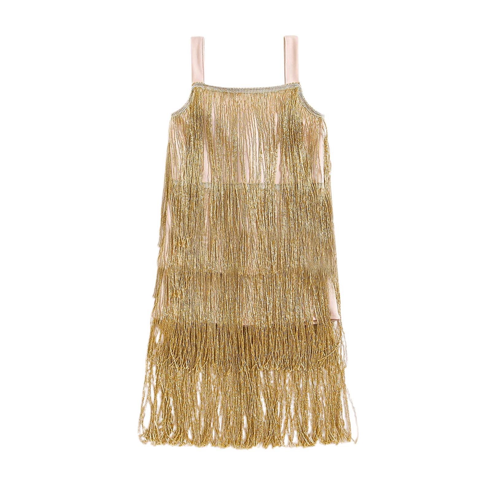 FAOWME Girls Flapper Dress Sequins Fringe Latin Dance Dress Tassel ...