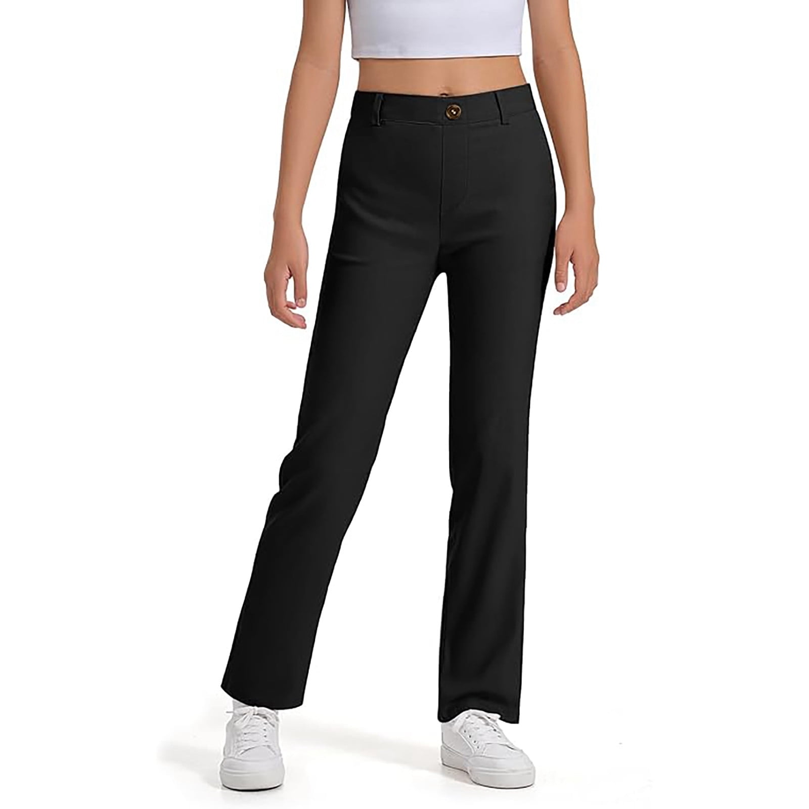 FAOWME Girls Pants Kids Dress Pants High Stretchy With Pockets Size 5 ...