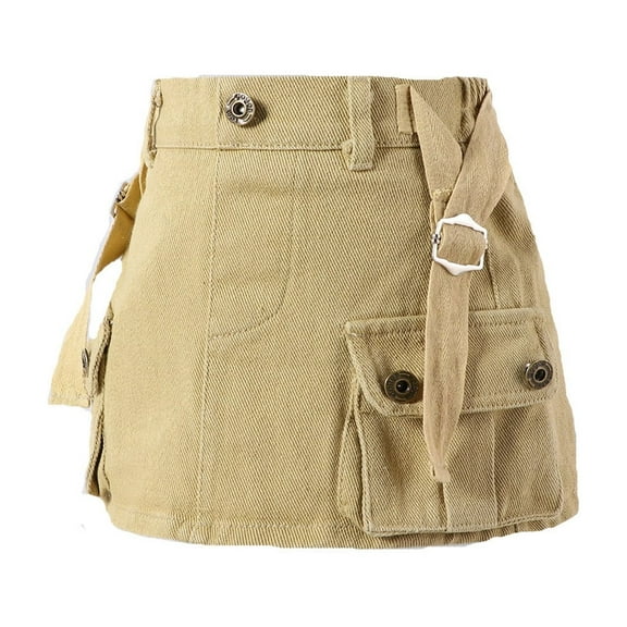 HUANBAI Girls Solid Color Cargo Skirt Low Waist Short Denim Jean Skirt ...