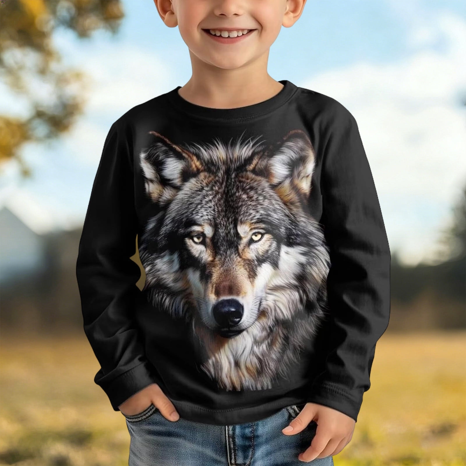 FAOWME Kids Boys Girls T Shirts Long Sleeve Crew Neck Animal Print ...