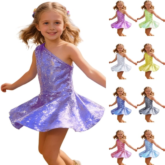 FAOWME Kids Child Girls Summer Dress Sleeveless Slash Neck Solid Color ...