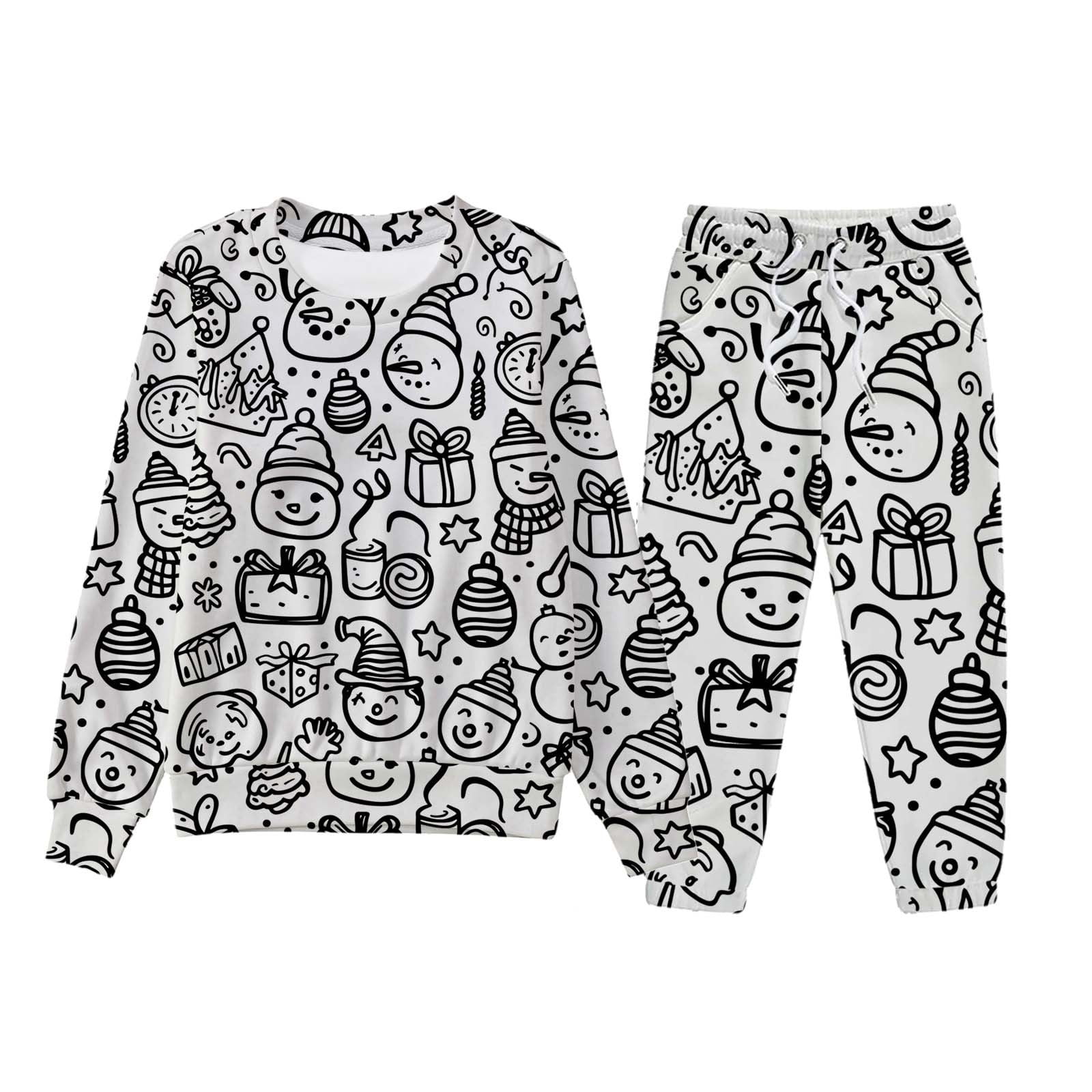 FAOWME Kids Girls DIY Graffiti Long Sleeve Sweatshirt Long Pants Sets ...