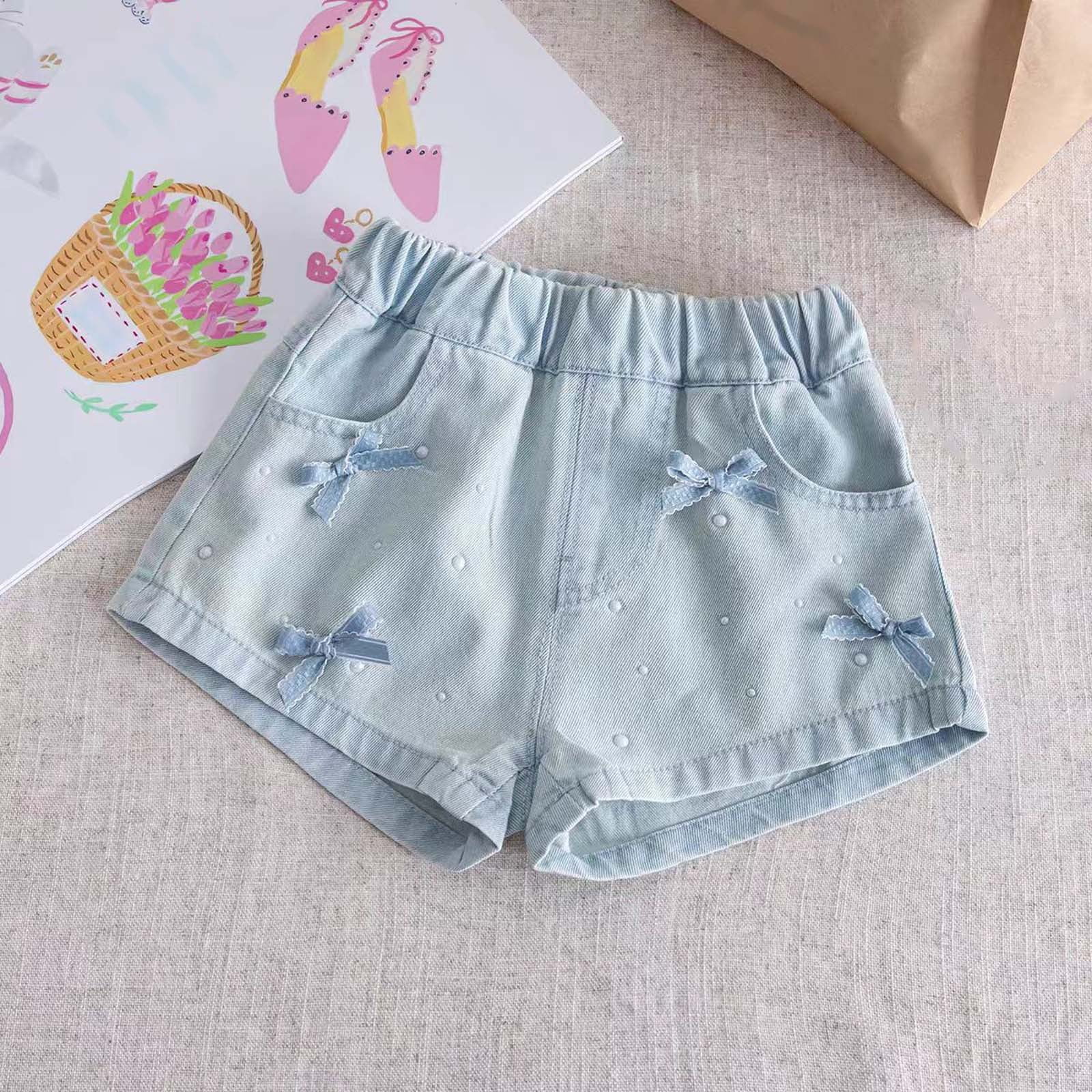 FAOWME Kids Girls Summer Denim Shorts Elastic Waist Bow Design Stylish ...