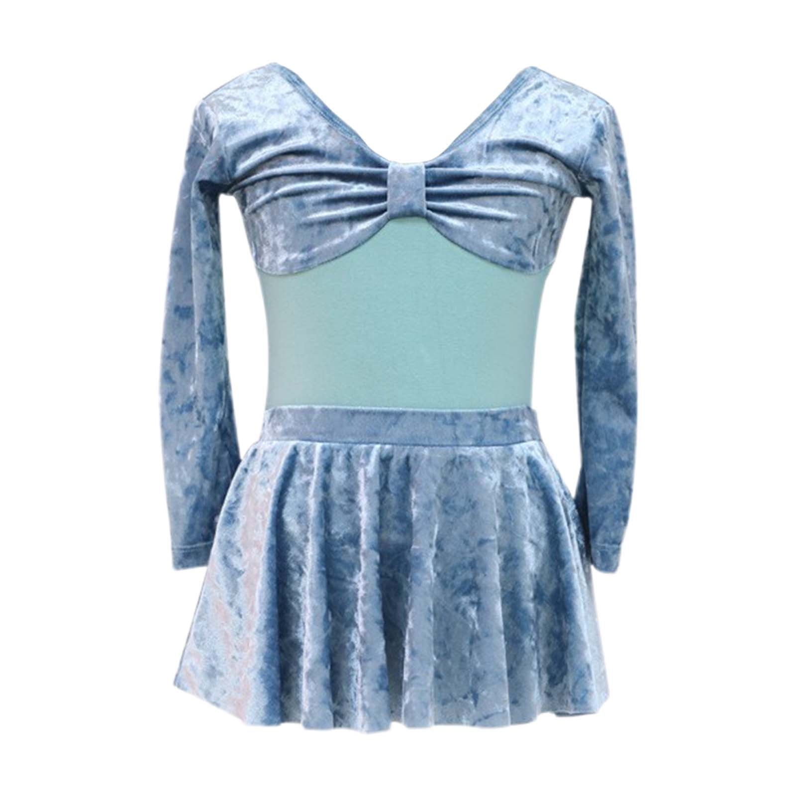 FAOWME Long Sleeve Leotards For Girls Velvet Ballet Gymnastics ...