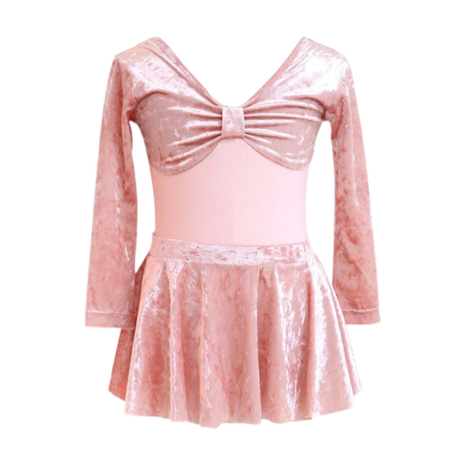 FAOWME Long Sleeve Leotards For Girls Velvet Ballet Gymnastics ...