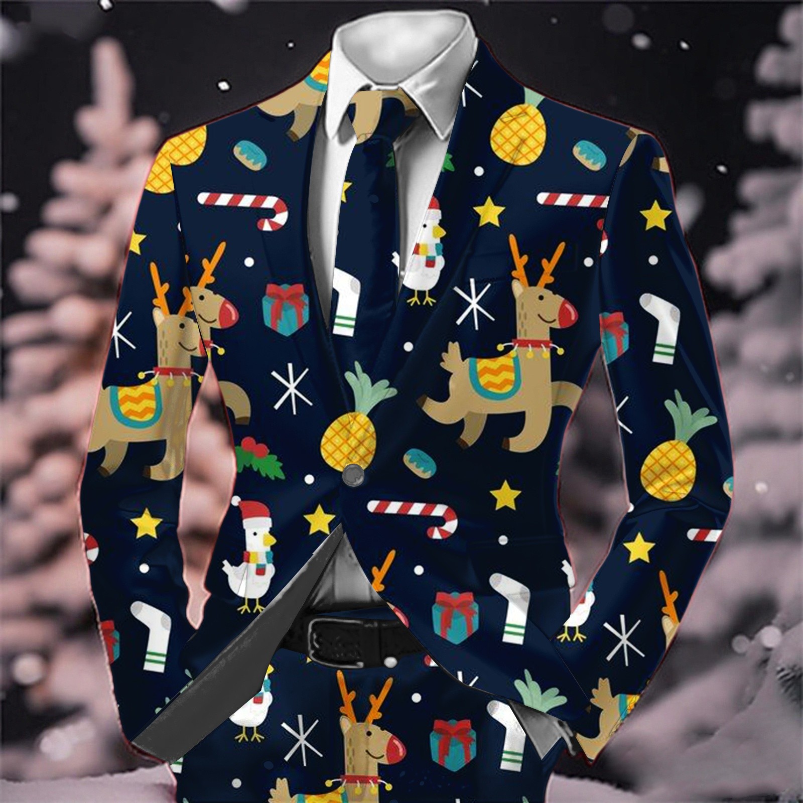 FAOWME Men Formal Coat Long Sleeve Lapel Button Christmas Print Elegant ...