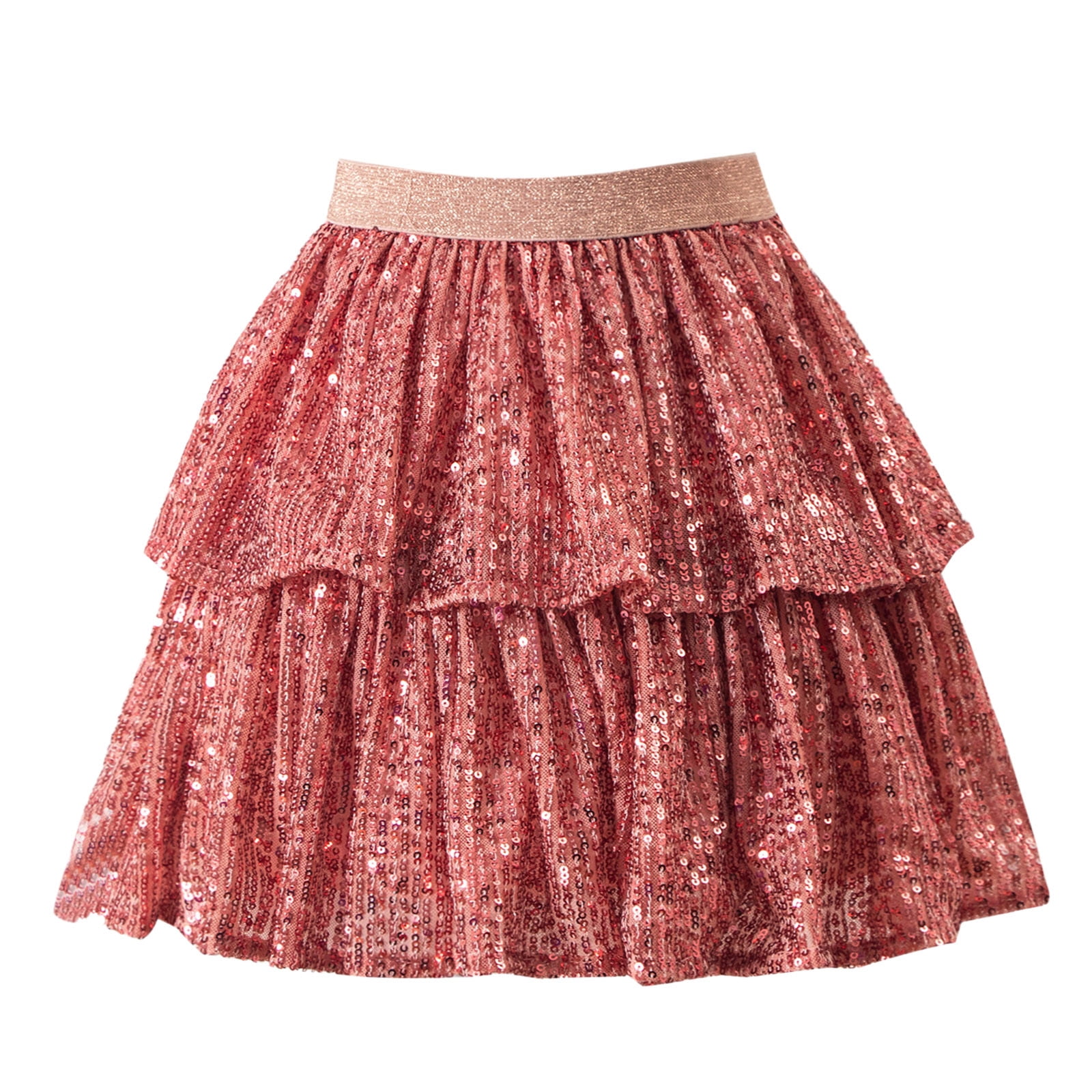 FAOWME Sequin Skirt Glitter Skirt Girls Shiny Ruffle Skirt A-Line ...
