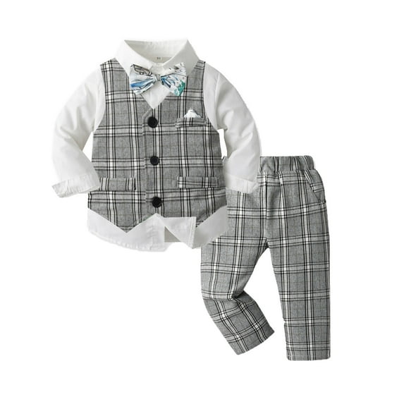FAOWME Toddler Boys Long Sleeve T Shirt Tops Plaid Vest Coat Pants ...