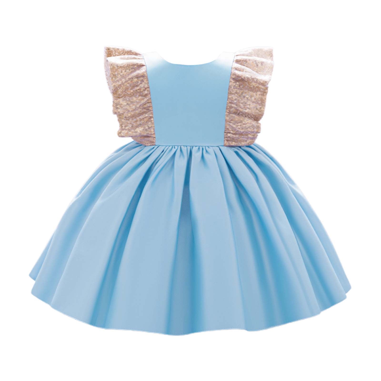 FAOWME Toddler Girls Fly Sleeve Solid Color Princess Dress Dance Party ...