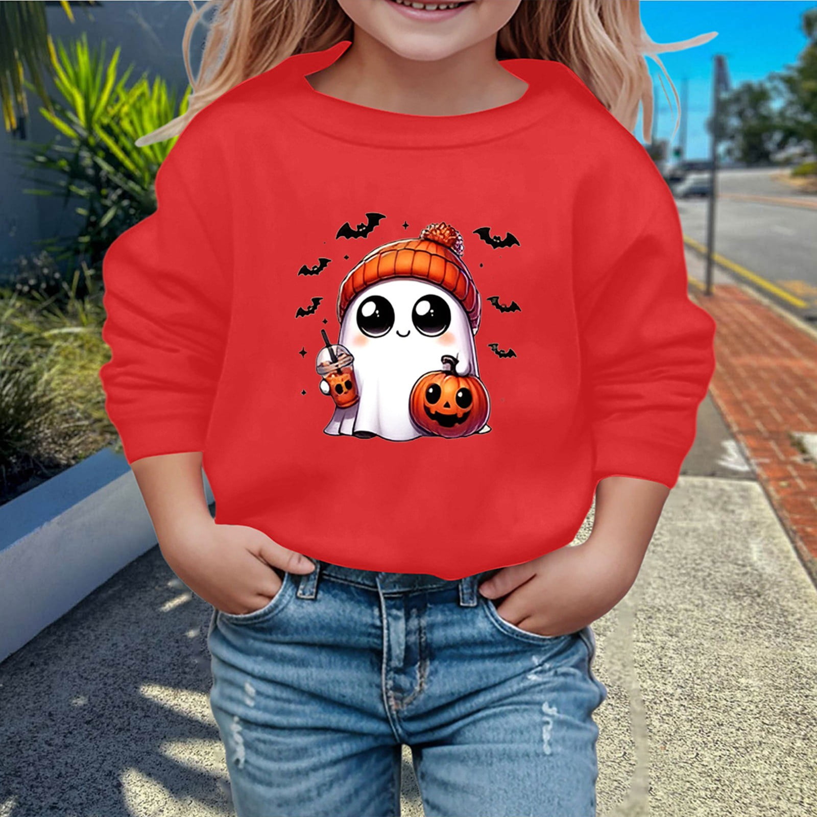 FAOWME Toddler Girls Halloween Pullover Long Sleeve Round Neck Cute ...