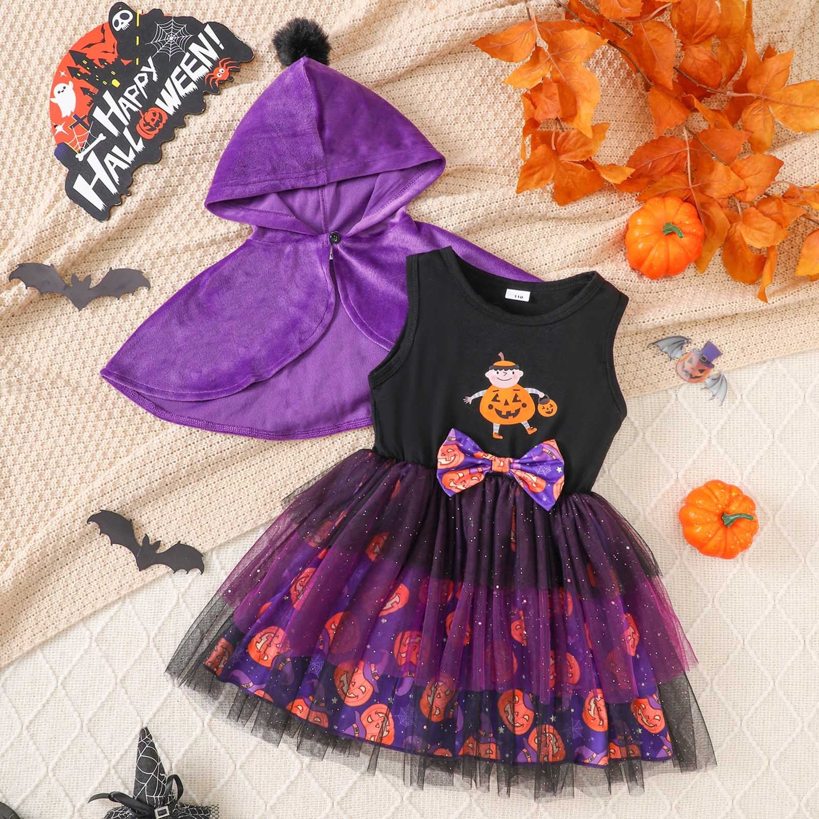 FAOWME Toddler Girls Halloween Sets Sleeveless Round Neck Mesh Tutu ...