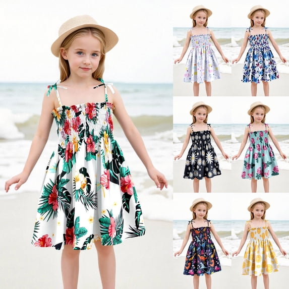 FAOWME Toddler Kids Girls Summer Dress Sleeveless Spaghetti Strap ...