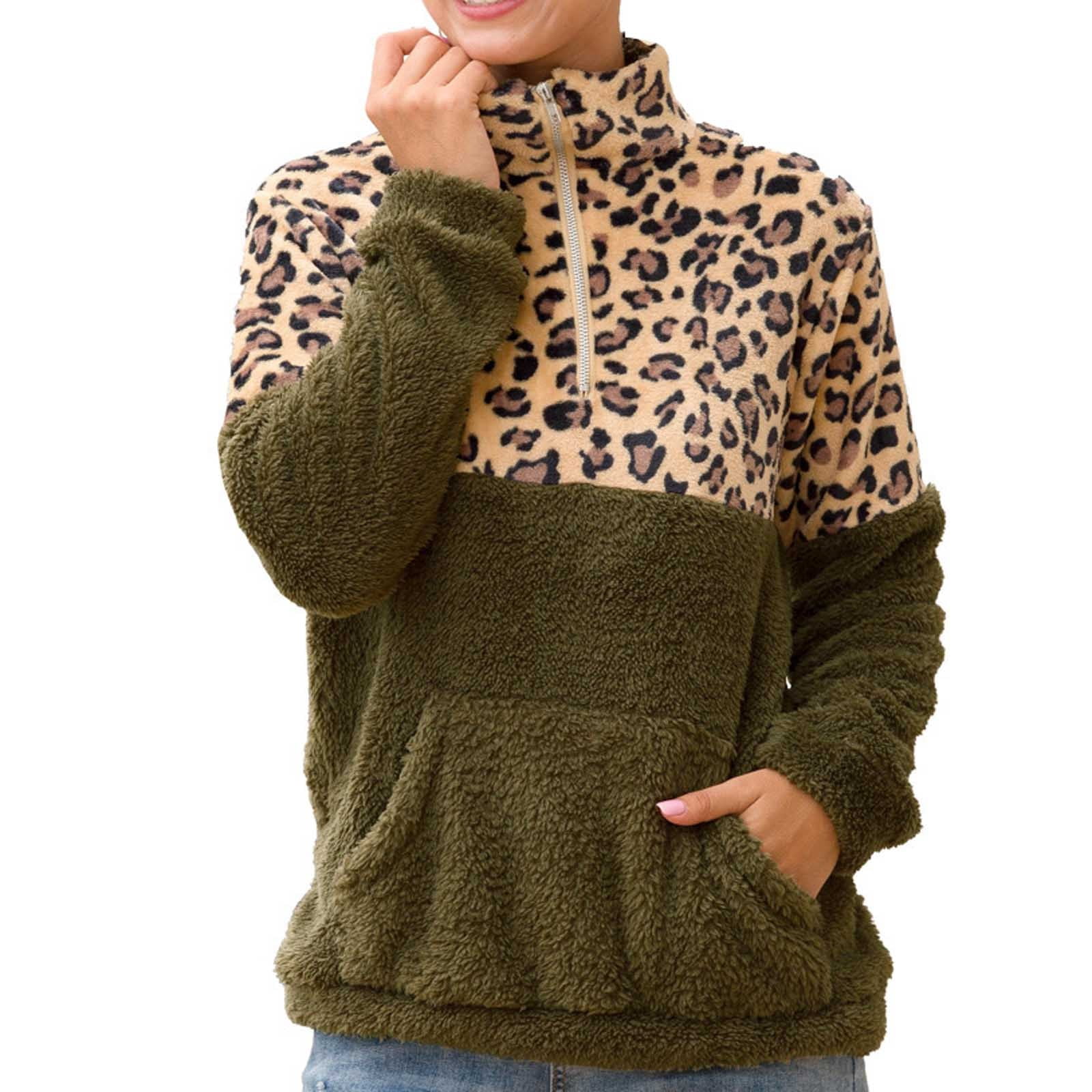 FAOWME Women Casual Pullover With Pocket Long Sleeve Zipper Lapel ...