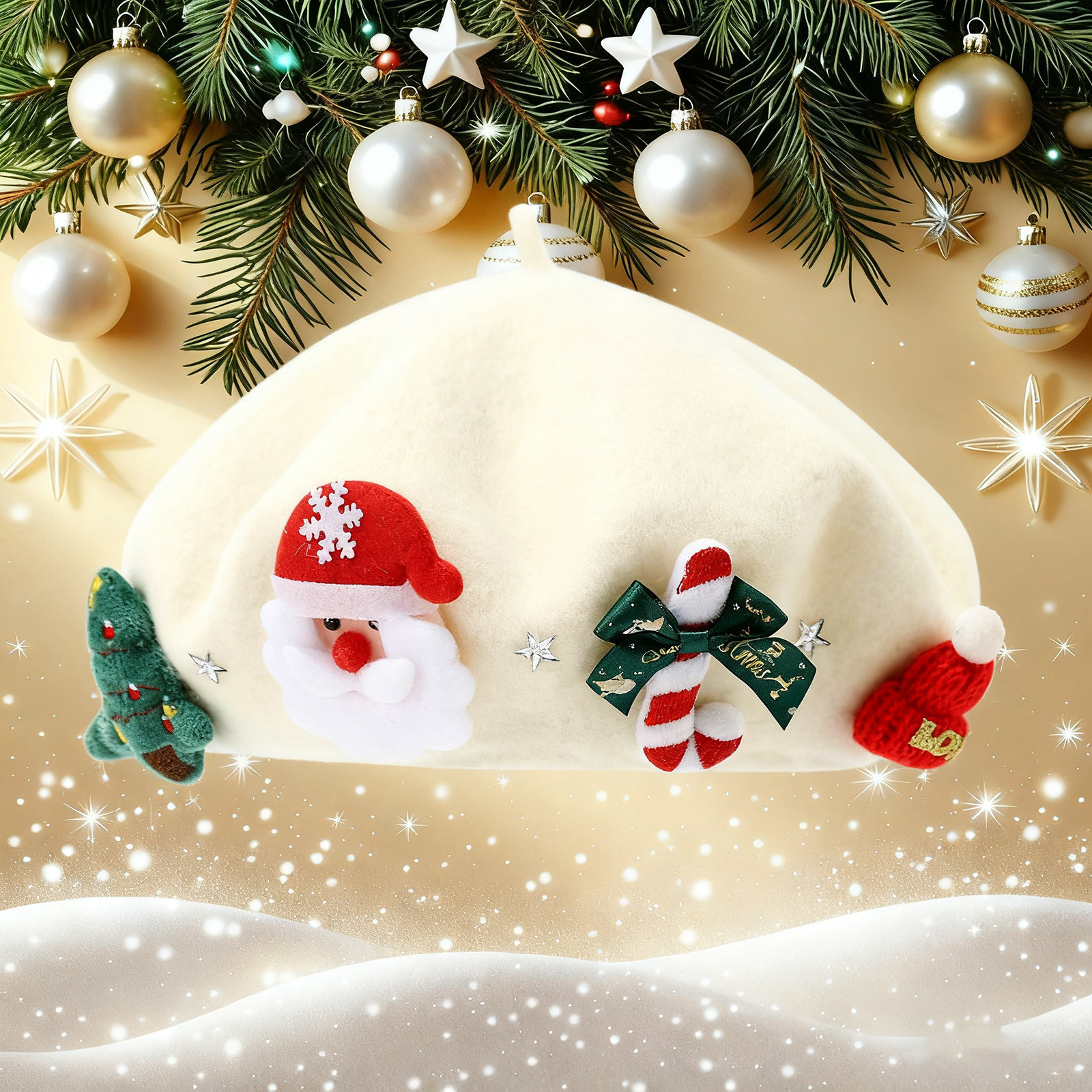 FAOWME Women Christmas Berets Cute Santa Claus Design Comfortable ...