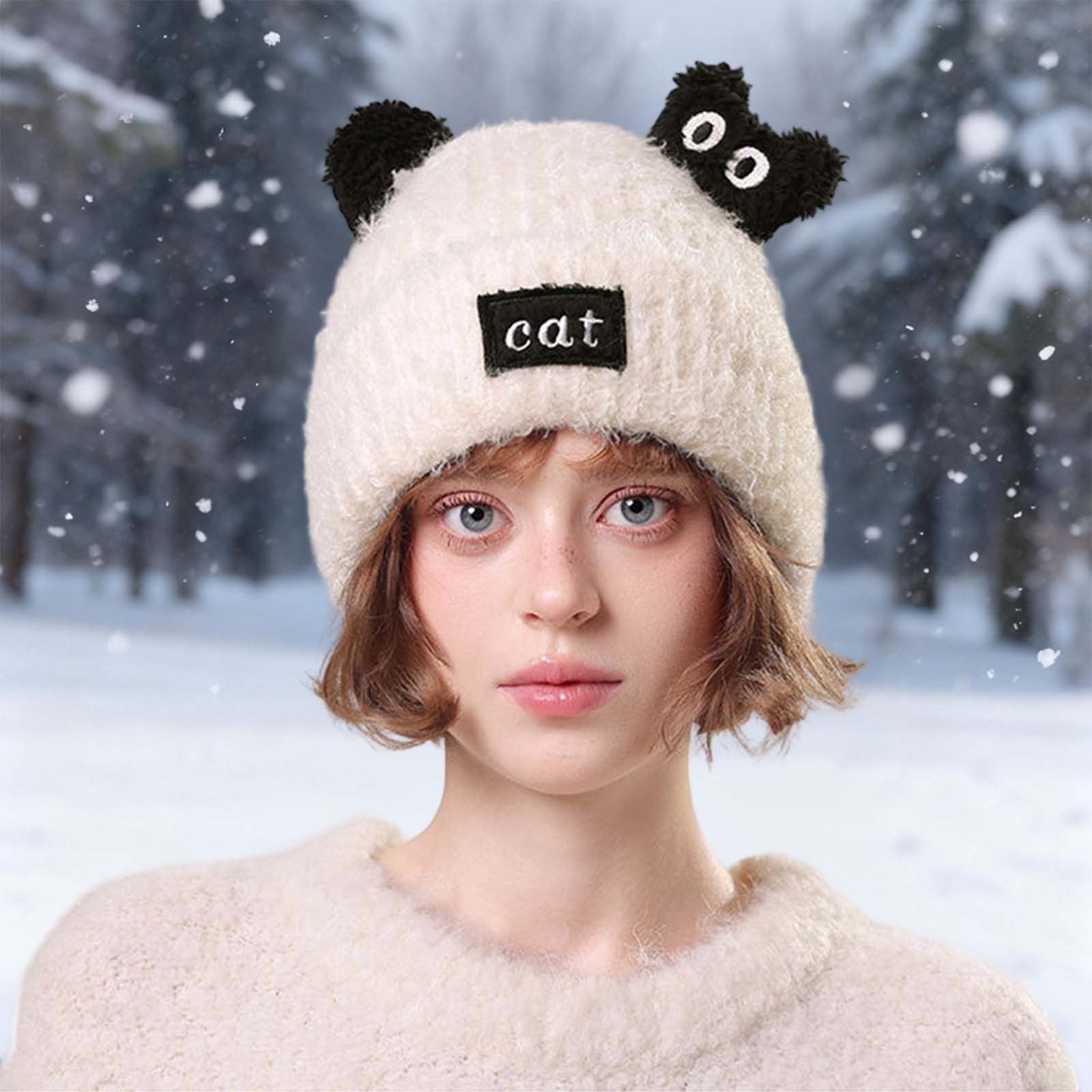 FAOWME Women Knitted Hats Cute Animal Design Thickened Comfortable ...
