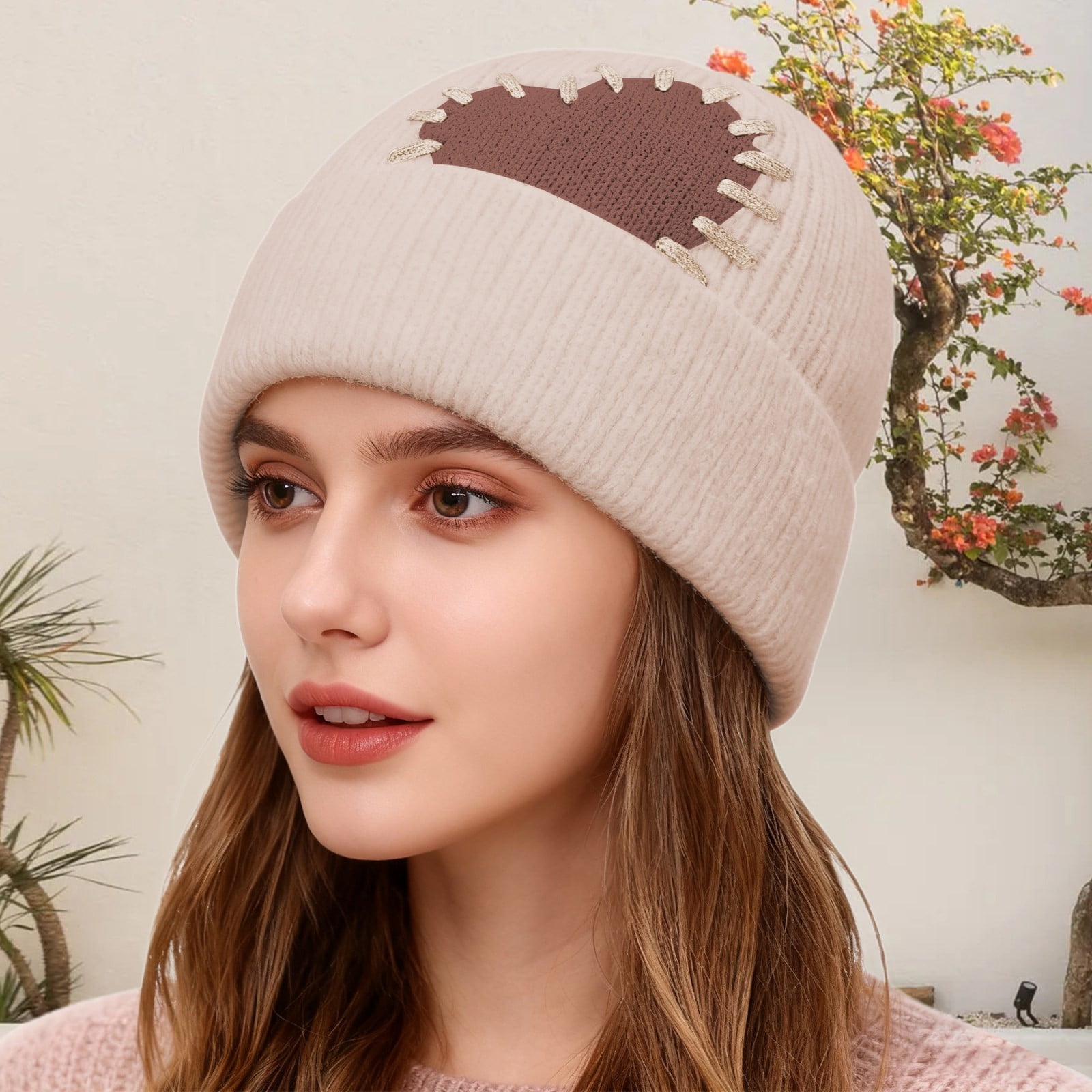 FAOWME Women Knitted Hats Love Heart Embroidery Windproof Comfortable ...